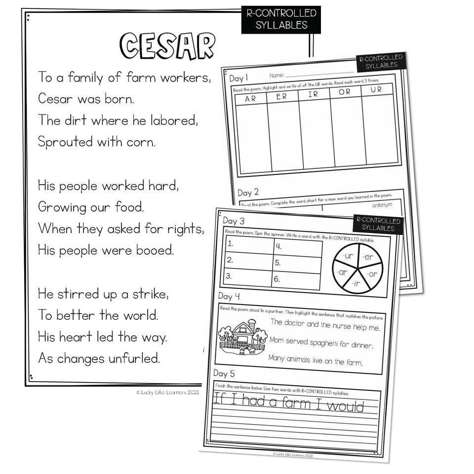 Phonics Poems - R-Controlled Syllables - Lucky Little Learners
