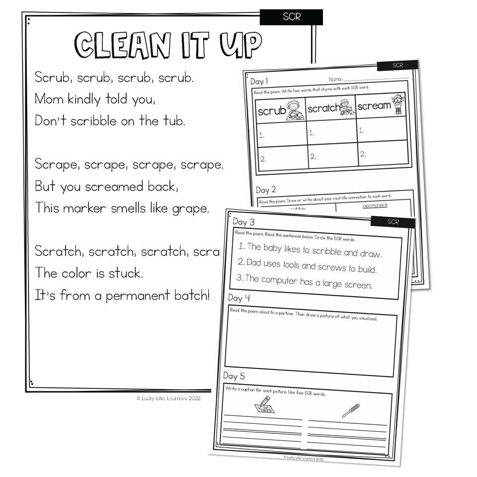 Phonics Poems - SCR 3-letter blend - Lucky Little Learners