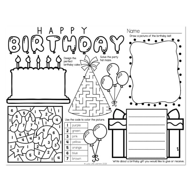 Placemat - Happy Birthday - Lucky Little Learners