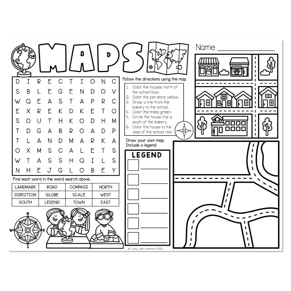 Placemat - Maps and Map Skills - Lucky Little Learners