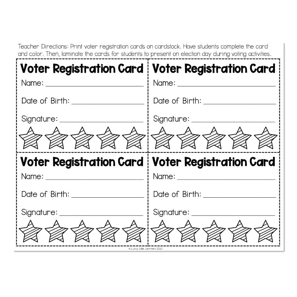 Social Studies - Election and Voting - Voter Registration Card - Lucky ...