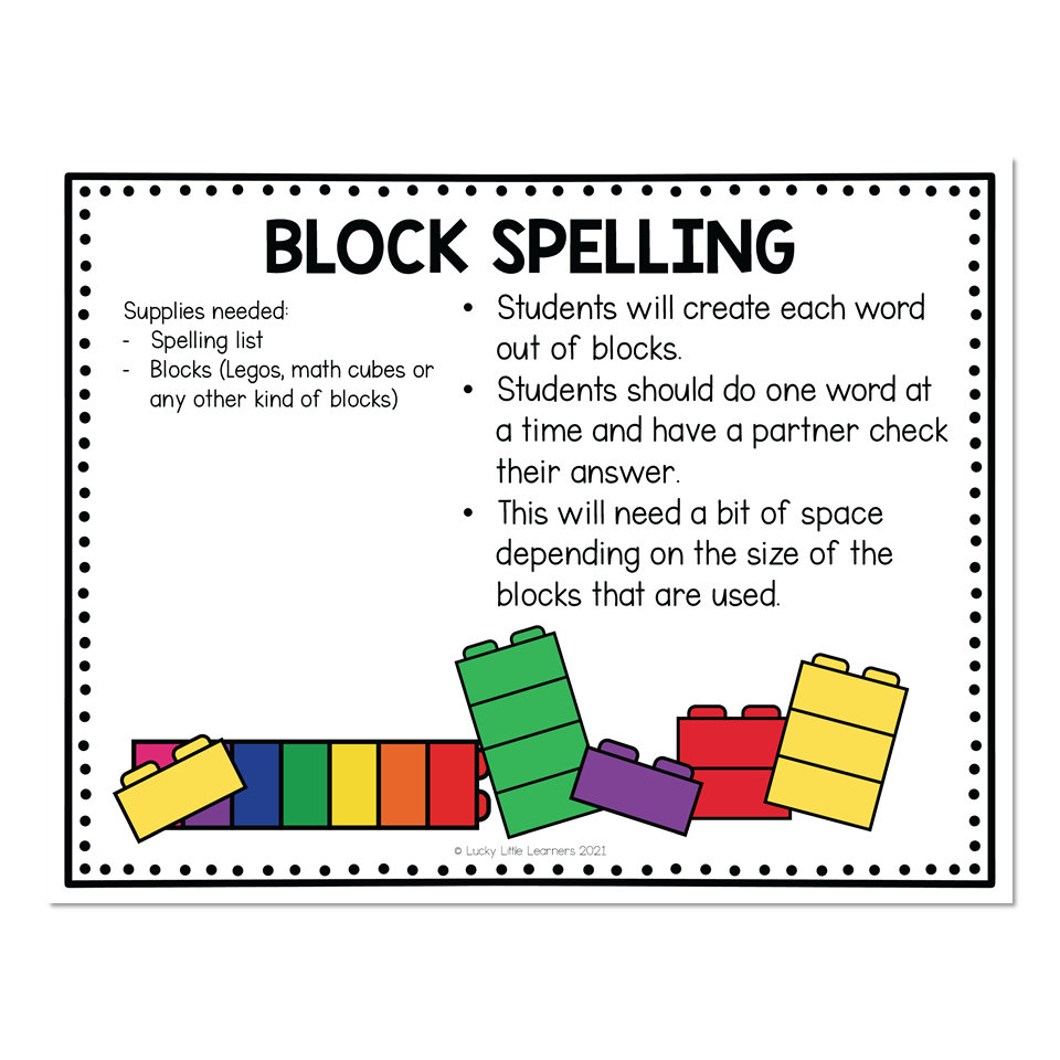 Spelling Word Work Practice - Block Spelling - Lucky Little Learners