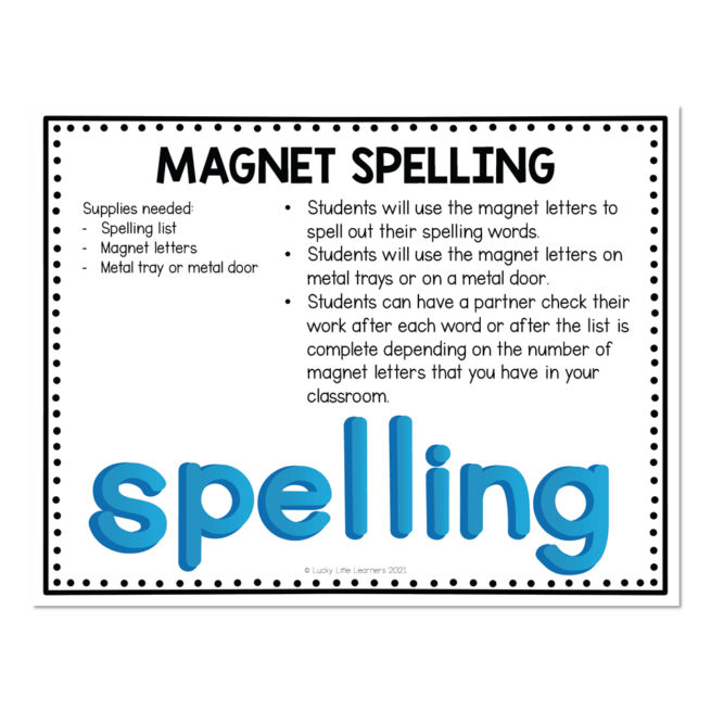 Spelling Word Work Practice - Magnet Spelling - Lucky Little Learners