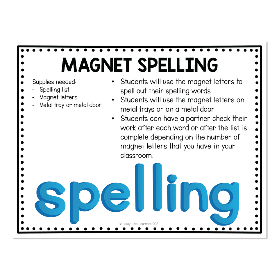 Spelling Word Work Practice - Magnet Spelling - Lucky Little Learners