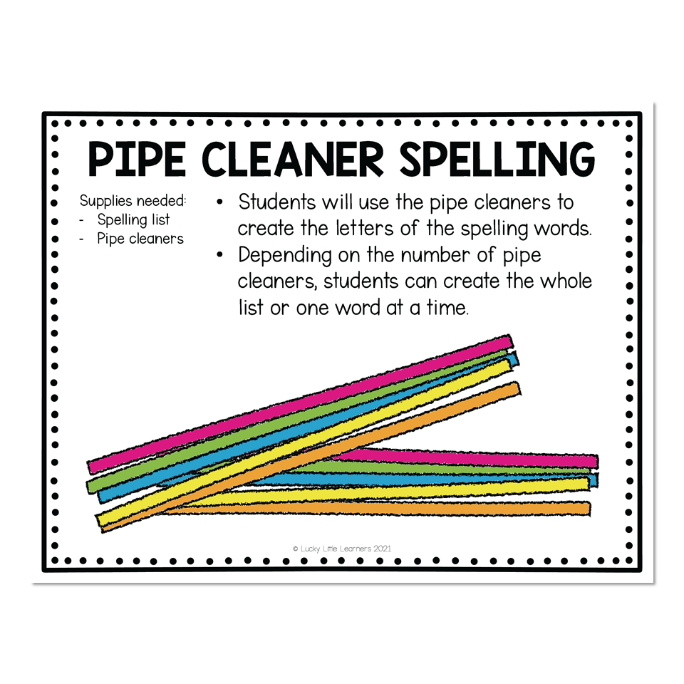 Spelling Word Work Practice - Pipe Cleaner Spelling - Lucky Little Learners