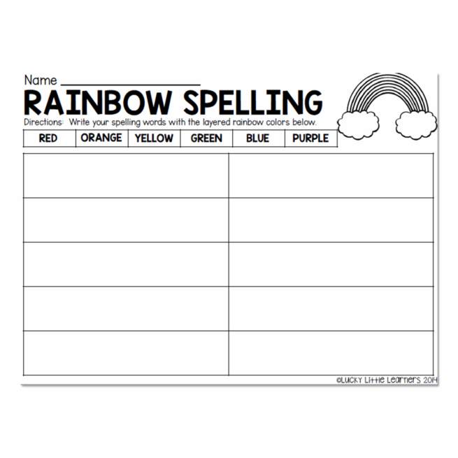 Spelling Word Work Practice - Rainbow Writing - Lucky Little Learners
