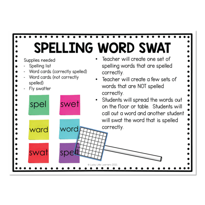 Spelling Word Work Practice - Spelling Word Swat - Lucky Little Learners