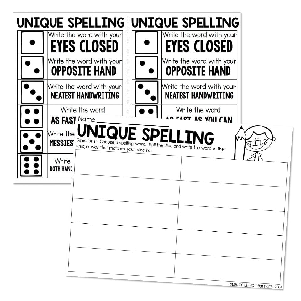 Spelling Word Work Practice - Roll and Spell Unique Spelling - Lucky ...