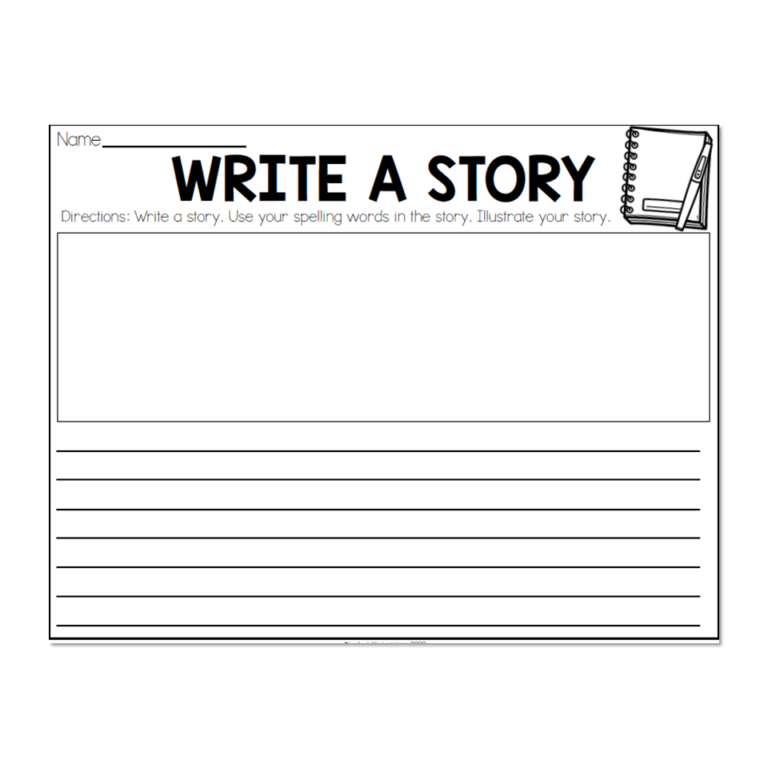 Spelling Word Work Practice - Write a Story - Lucky Little Learners