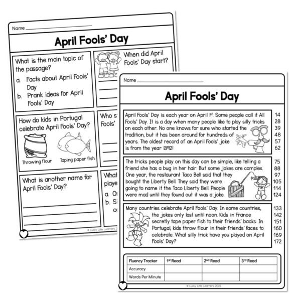 Spring Reading Passages - April Fools' Day - At - Lucky Little Learners