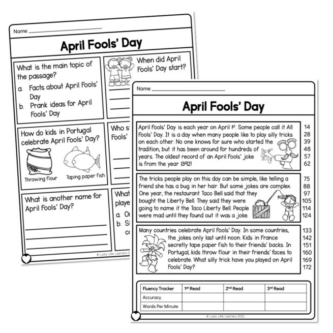 Spring Reading Passages - April Fools' Day - At - Lucky Little Learners