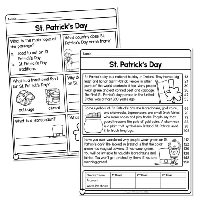 Spring Reading Passages - St. Patrick's Day - At - Lucky Little Learners