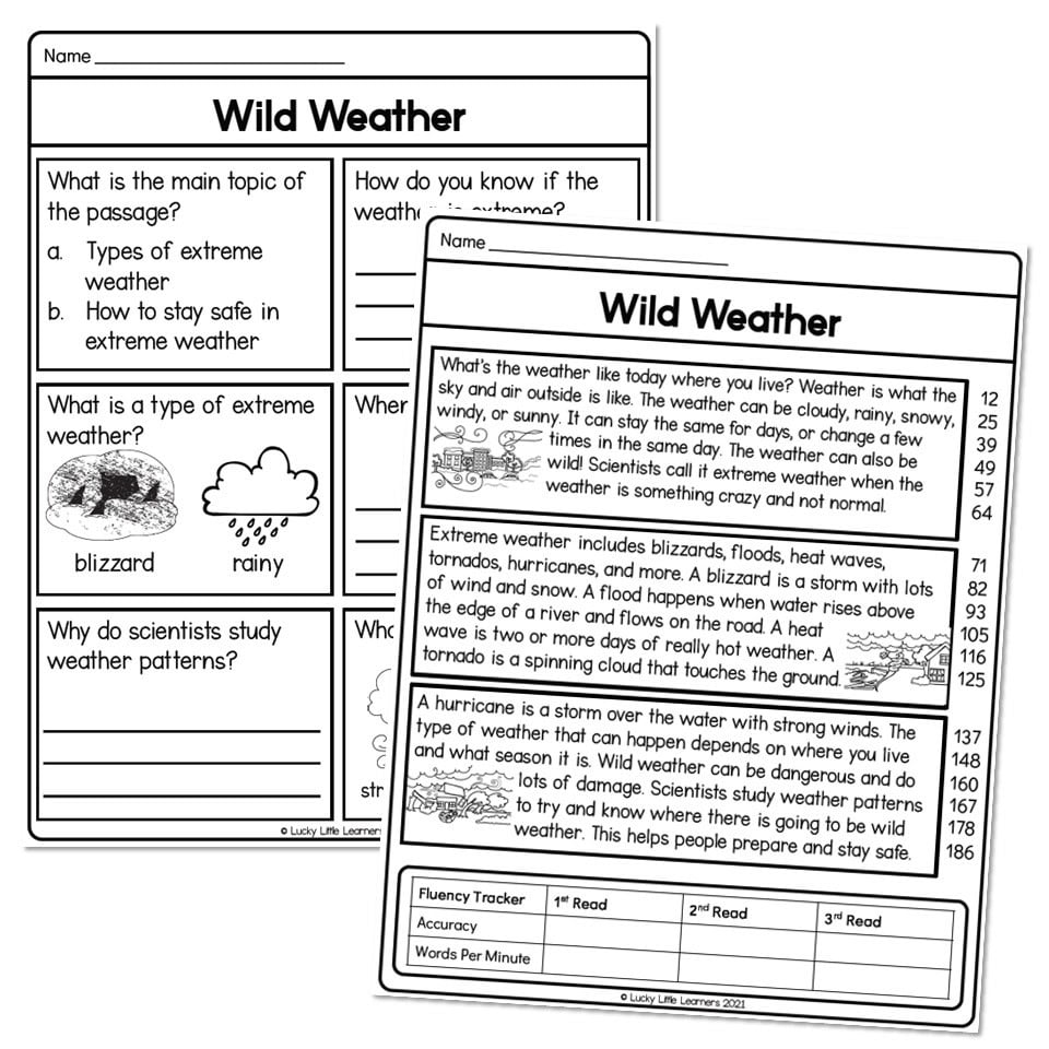 Spring Reading Passages - Wild Weather - Lucky Little Learners