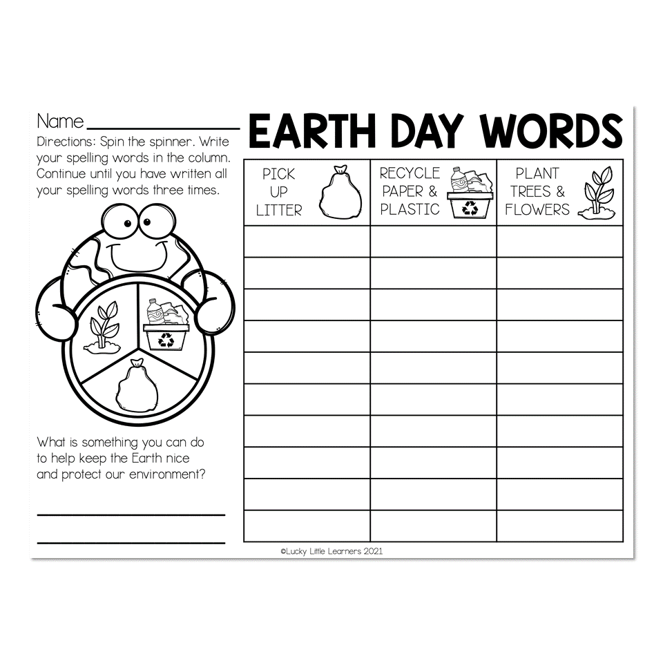 Spring/Summer Spelling Word Work Practice - Earth Day Words - Lucky ...