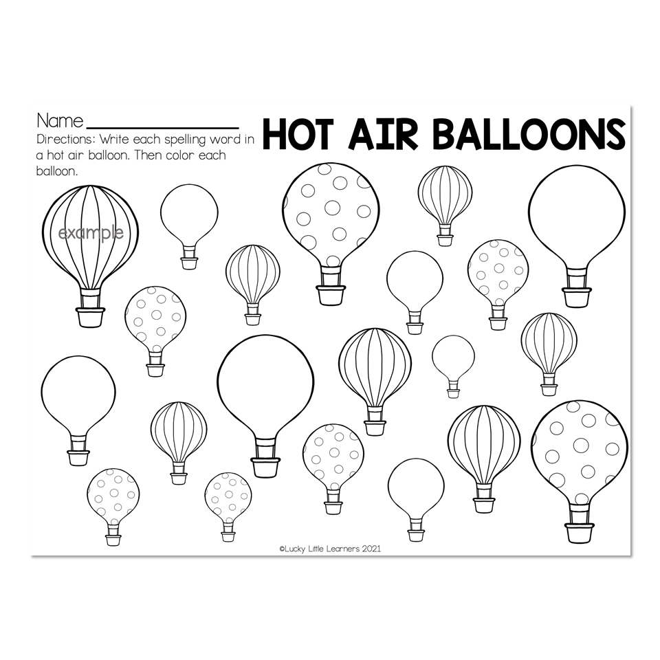 Spring/Summer Spelling Word Work Practice - Hot Air Balloons - Lucky ...