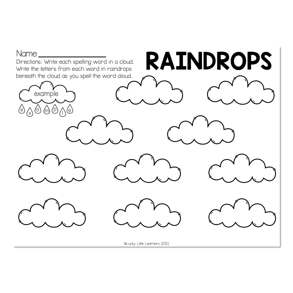 Spring/Summer Spelling Word Work Practice - Raindrops - Lucky Little ...