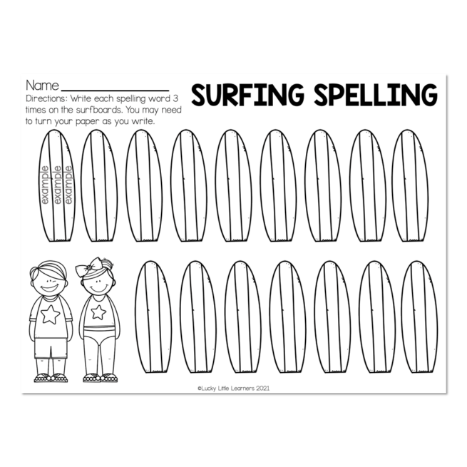 Spring/Summer Spelling Word Work Practice - Surfing Spelling - Lucky ...