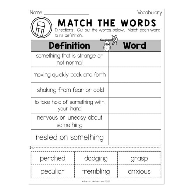 Sub Plans - Beginning of Year - Vocabulary - Match the Words - Lucky ...