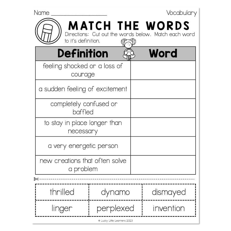 Sub Plans - End of Year - Rosie Revere, Engineer - Vocabulary Match the ...