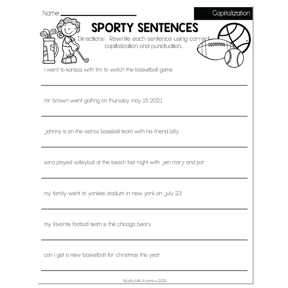 Capitalization Punctuation Worksheets 2nd Grade