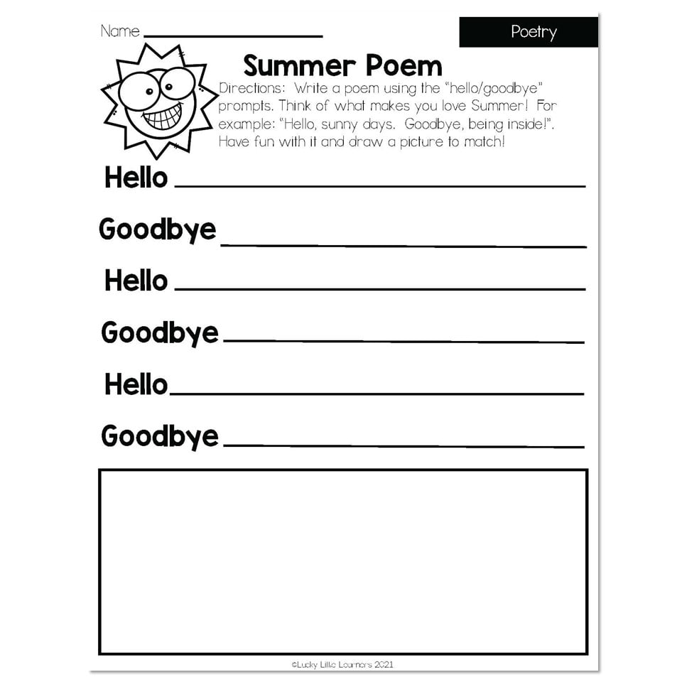 Summer - Early Finishers 2nd Grade - ELA - Poetry - Summer Poem - Lucky ...