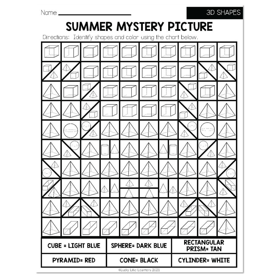 Summer - Early Finishers 2nd Grade - Math - 3D Shapes - Summer Mystery ...