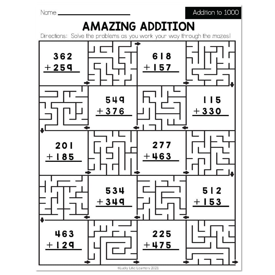 Summer - Early Finishers 2nd Grade - Math - Addition to 1000 - Amazing ...