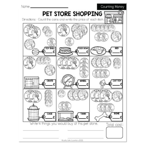 Summer - Early Finishers 2nd Grade - Math - Counting Money - Pet Store ...