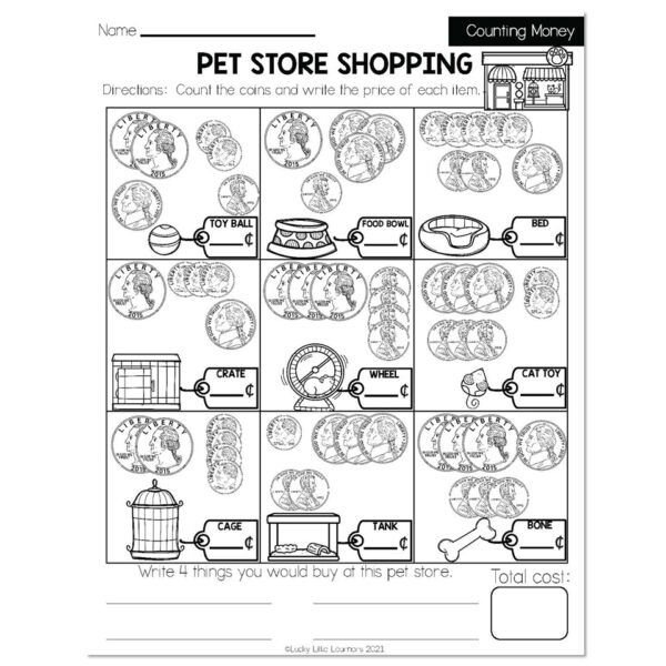 Summer - Early Finishers 2nd Grade - Math - Counting Money - Pet Store ...