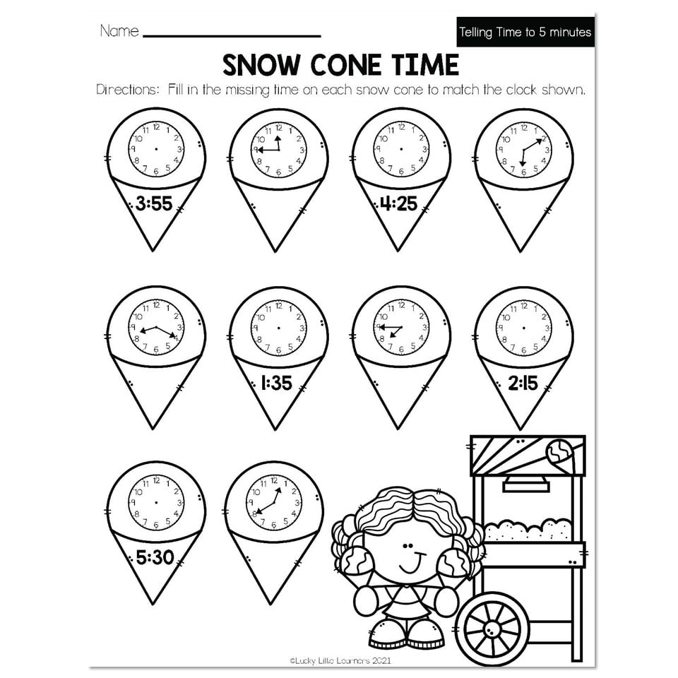 Summer - Early Finishers 2nd Grade - Math - Telling Time to 5 Minutes ...