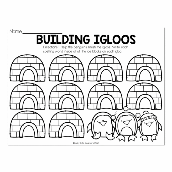 Winter Spelling Word Work Practice - Building Igloos - Lucky Little ...
