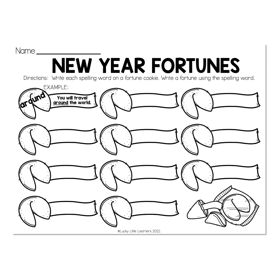 Winter Spelling Word Work Practice - New Years Fortunes - Lucky Little ...