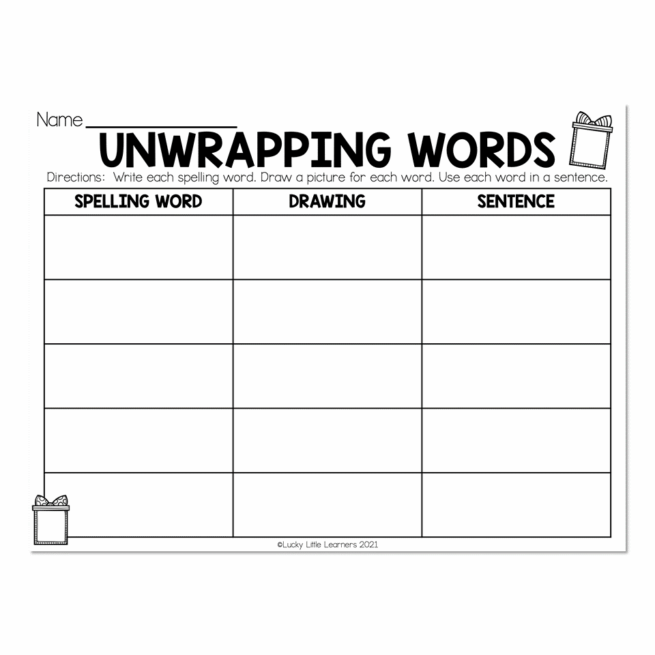 Winter Spelling Word Work Practice - Unwrapping Gifts - Lucky Little ...