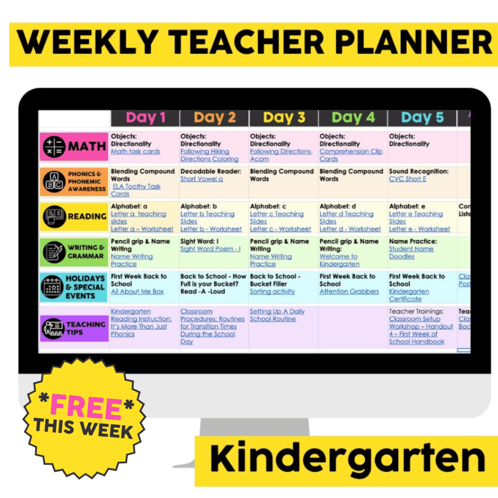 Sample All Access Weekly Teacher Planner - Kindergarten - Lucky Little ...