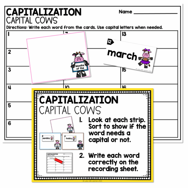 1st Grade Grammar Center - Capitalization - Months/Days - Lucky Little ...