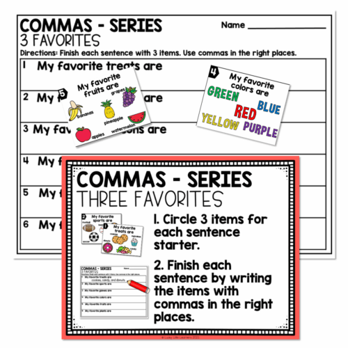 1st Grade Grammar Center - Commas in a Series - Lucky Little Learners