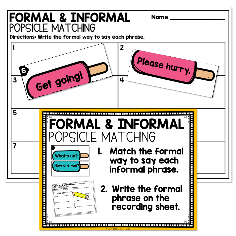 1st Grade Grammar Center - Formal and Informal Language - Lucky Little ...