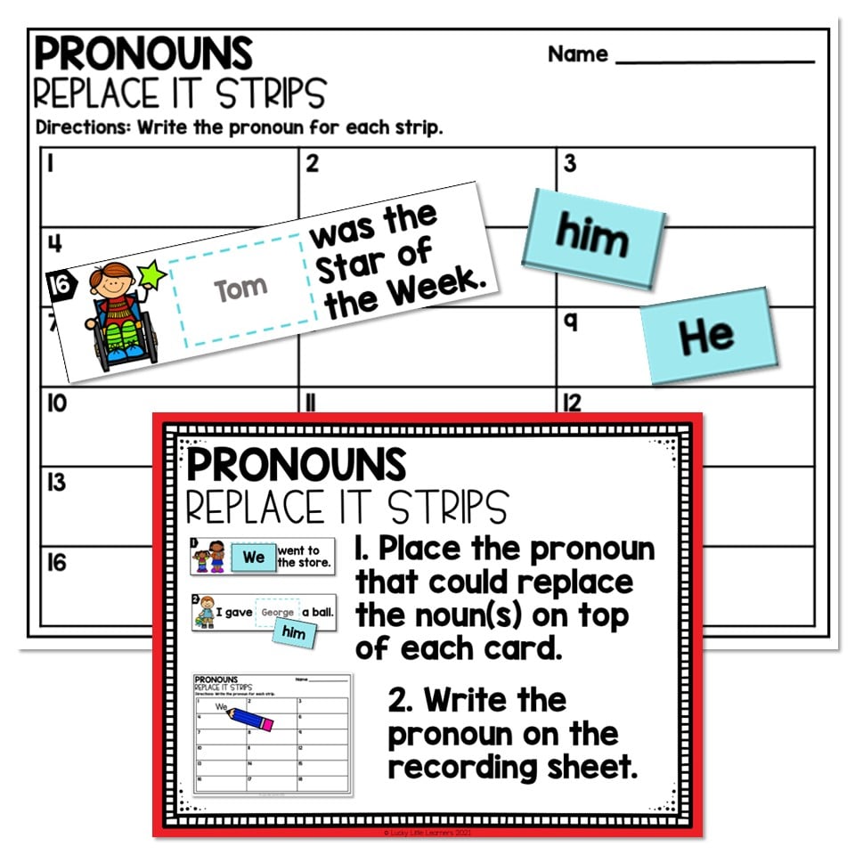 1st Grade Grammar Center - Pronouns - Lucky Little Learners