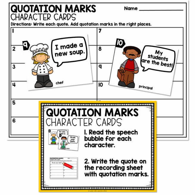 1st Grade Grammar Center - Quotation Marks - Lucky Little Learners