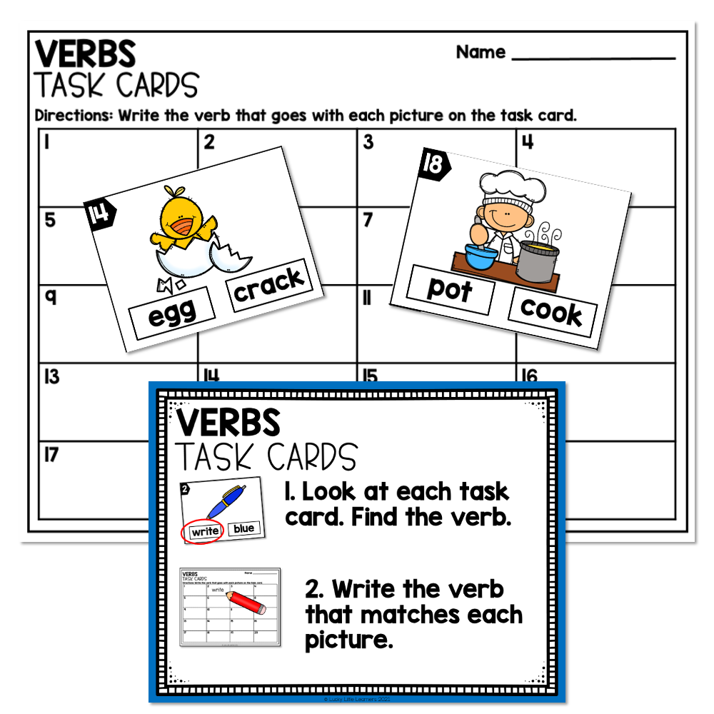 1st Grade Grammar Center - Verbs - Lucky Little Learners