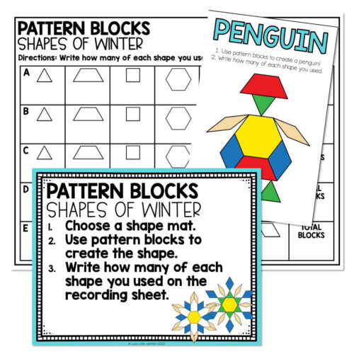1st and 2nd Grade December Math Center - Shapes of Winter - Pattern ...