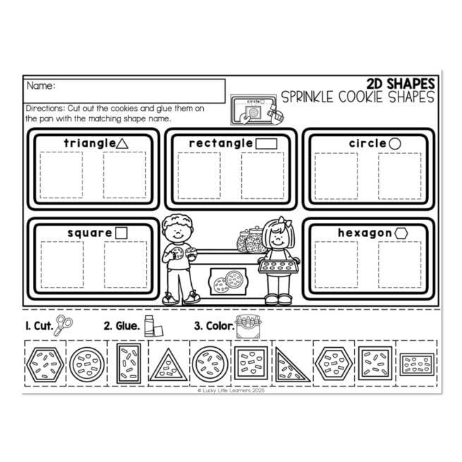 Math Worksheet - 2D Shapes - Sprinkle Cookie Shapes - Lucky Little Learners