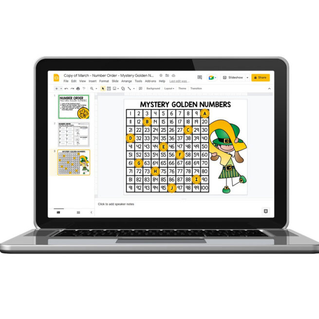 Digital - 1st Grade March Math Center - Number Order - Lucky Little ...