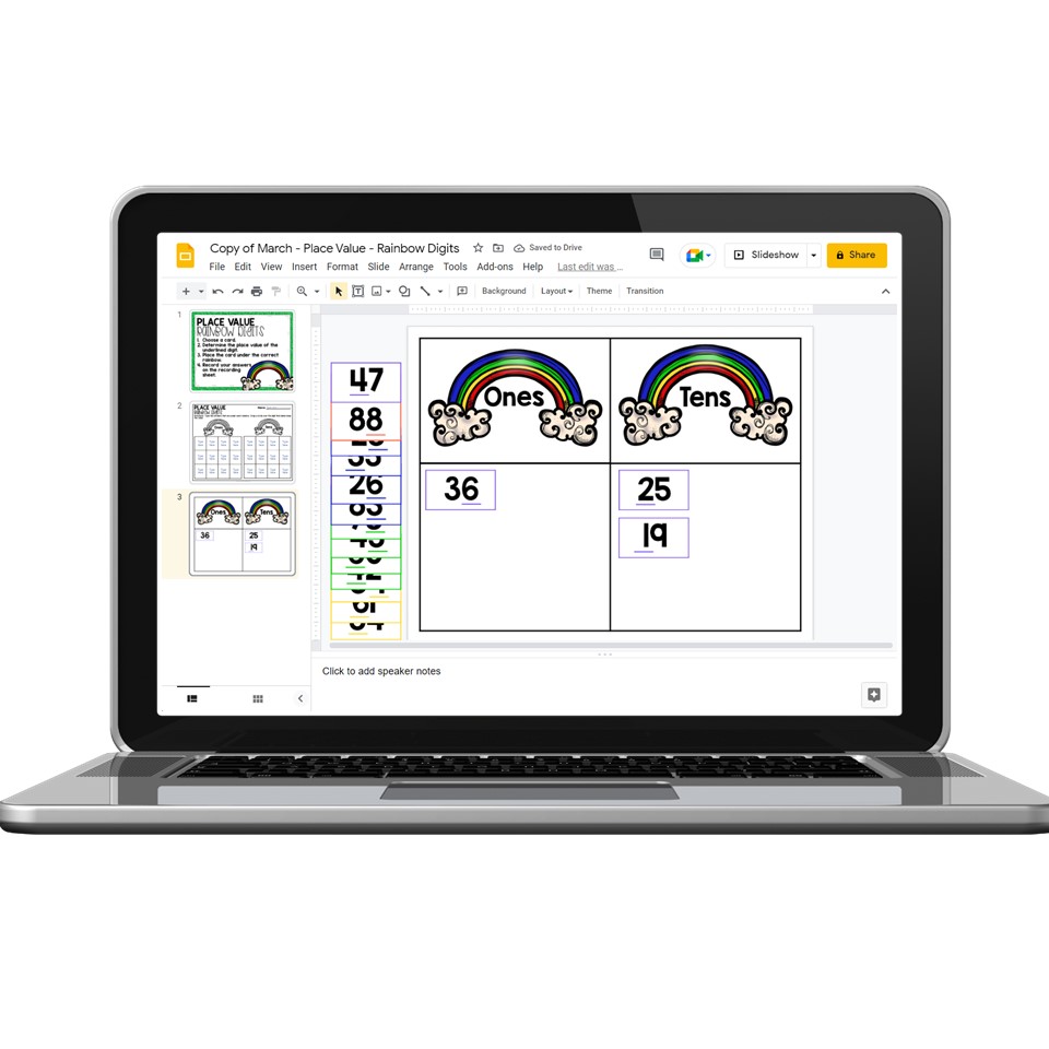 Digital - 1st Grade March Math Center - Place Value - Lucky Little Learners