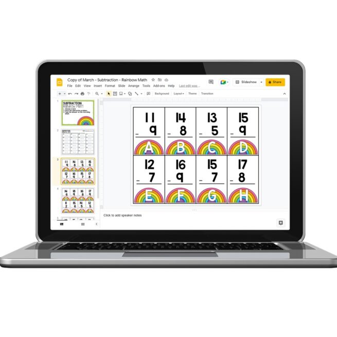 Digital - 1st Grade March Math Center - Subtraction - Lucky Little Learners