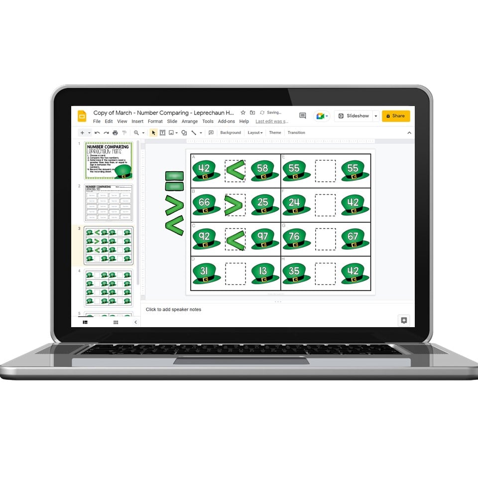 Digital - 2nd Grade March Math Center - Number Comparing - Lucky Little ...