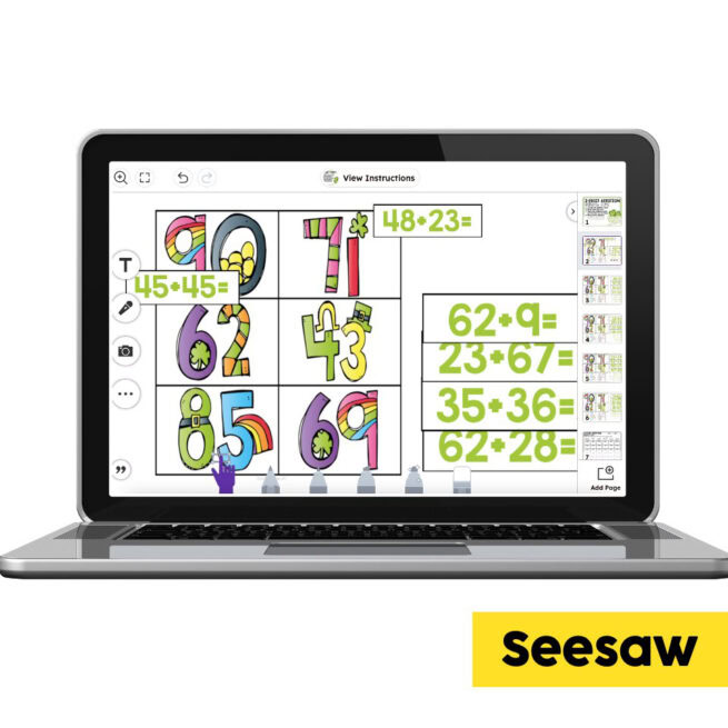 Digital Seesaw - 2nd Grade March Math Center - 2 Digit Addition - Lucky ...