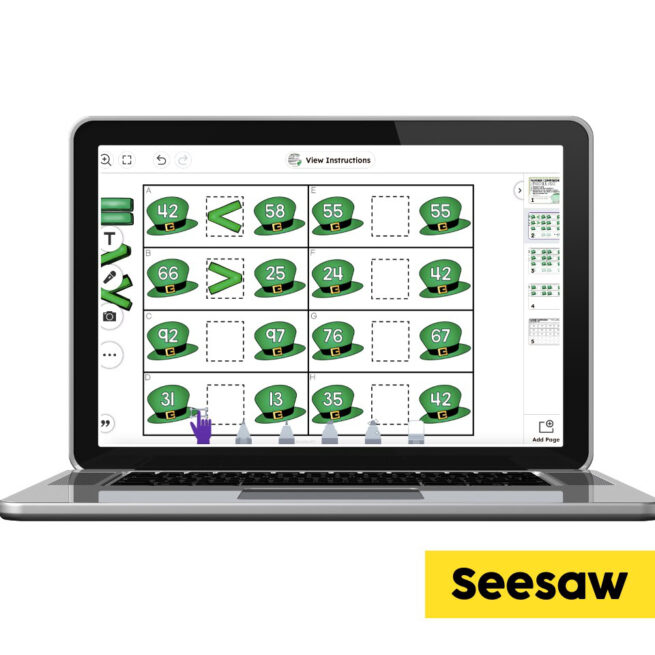 Digital Seesaw - 2nd Grade March Math Center - Number Comparing - Lucky ...