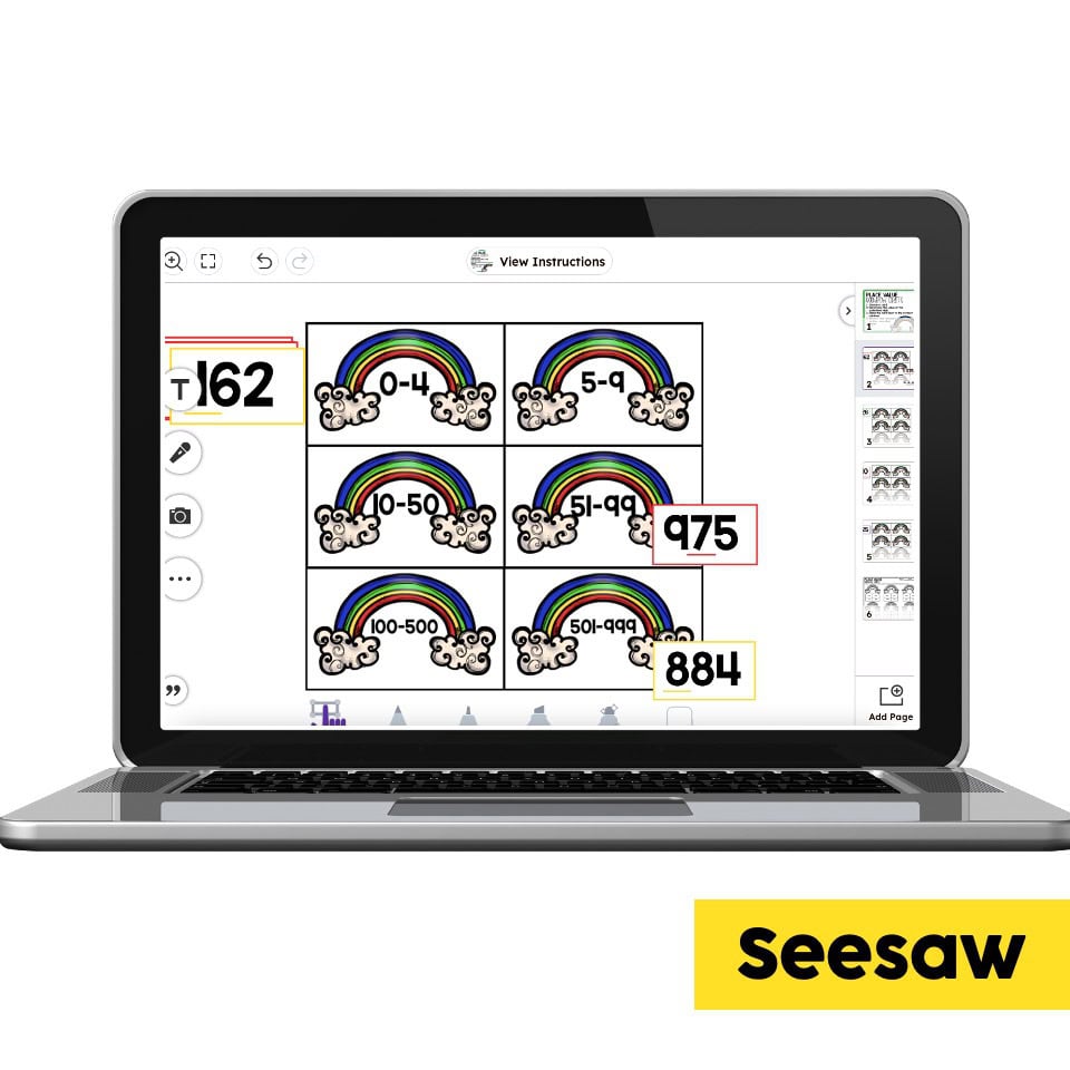 Digital Seesaw - 2nd Grade March Math Center - Place Value - Lucky ...