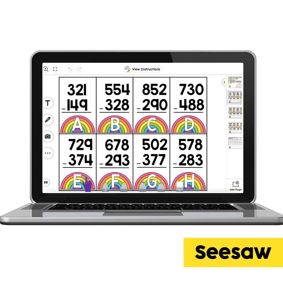 Digital Seesaw - 2nd Grade March Math Center - Subtraction with ...